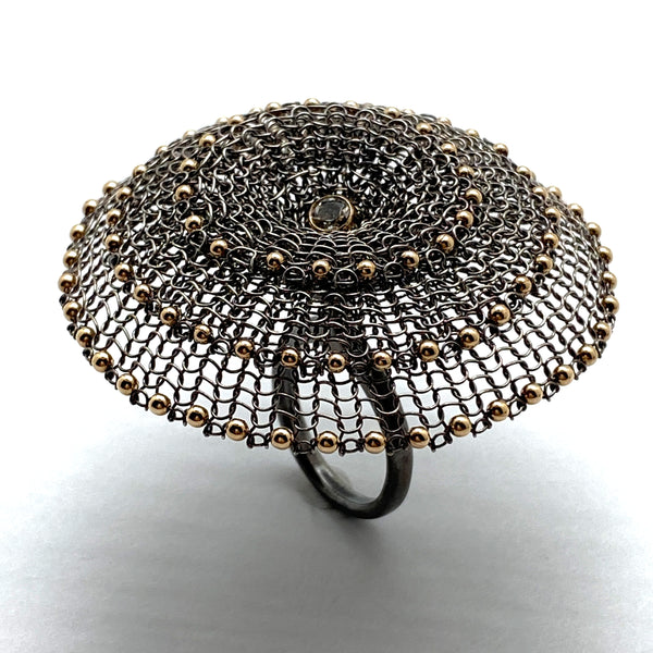 Crocheted Black and Gold Ring Rings Sowon Joo Pistachios