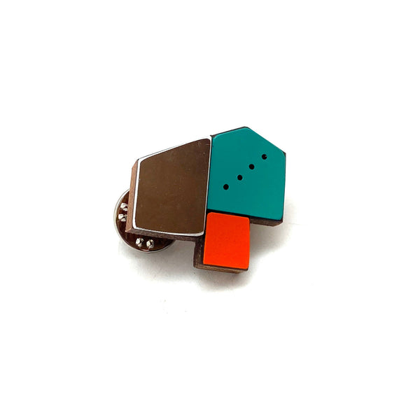 Geometric Pin - Reflective Silver, Teal and Orange Pins Karen Vanmol